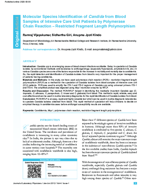 (PDF) Molecular Species Identification of Candida from Blood Samples of ...