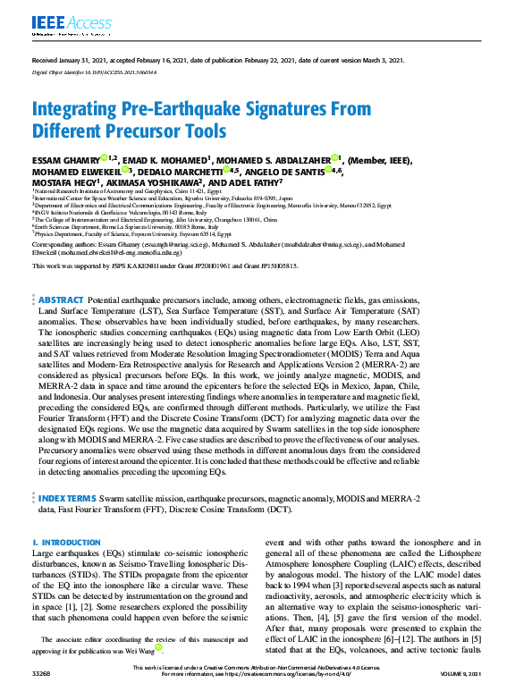 (PDF) Integrating Pre-Earthquake Signatures From Different Precursor Tools