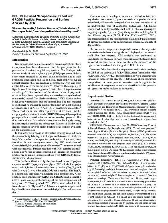 (PDF) PCL−PEG-Based Nanoparticles Grafted with GRGDS Peptide ...