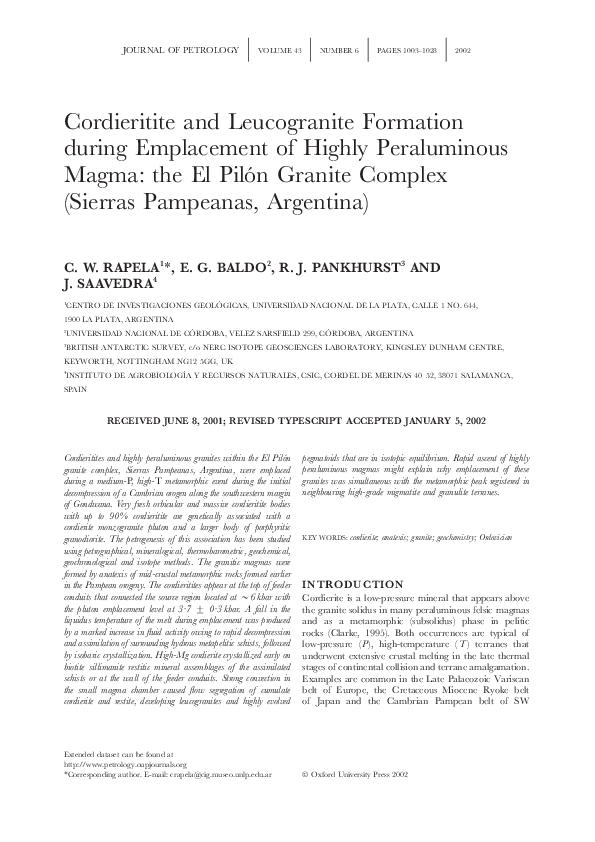 (PDF) Cordieritite and Leucogranite Formation during Emplacement of ...