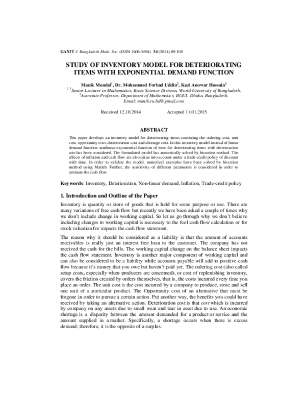 (PDF) Study Of Inventory Model For Deteriorating Items With Exponential Demand Function