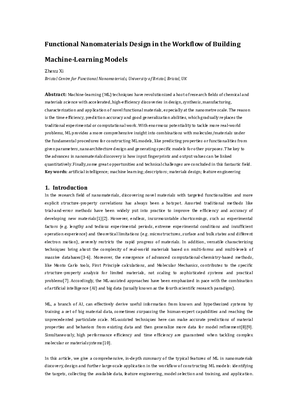 (PDF) Functional Nanomaterials Design in the Workflow of Building Machine-Learning Models