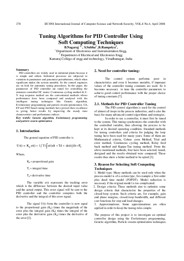(PDF) Tuning algorithms for PID controller using soft computing techniques