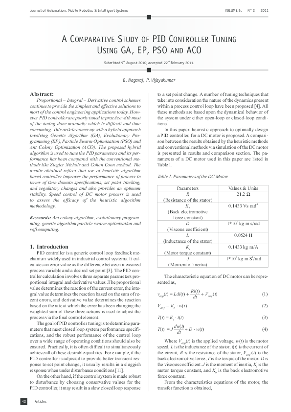 (PDF) A comparative study of PID controller tuning using GA, EP, PSO and ACO