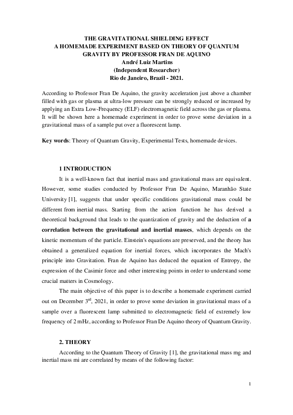 (PDF) THE GRAVITATIONAL SHIELDING EFFECT HOMEMADE EXP DEC