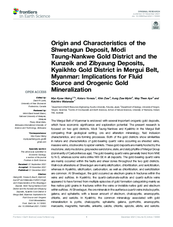 (PDF) Origin and Characteristics of the Shwetagun Deposit, Modi Taung ...