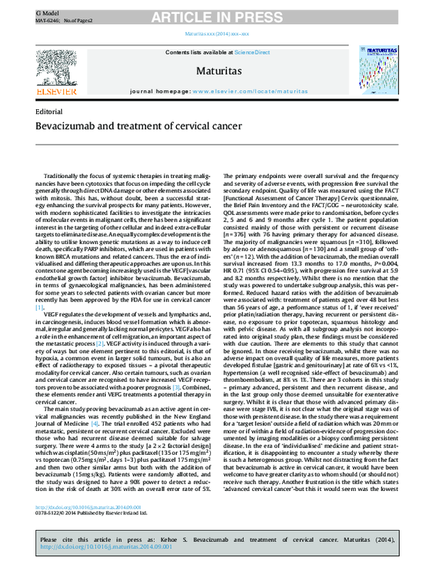 (PDF) Bevacizumab and treatment of cervical cancer | Sean Kehoe - Academia.edu