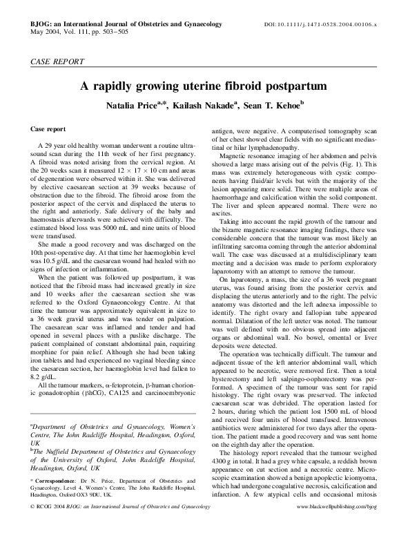 (PDF) A rapidly growing uterine fibroid postpartum | Sean Kehoe ...