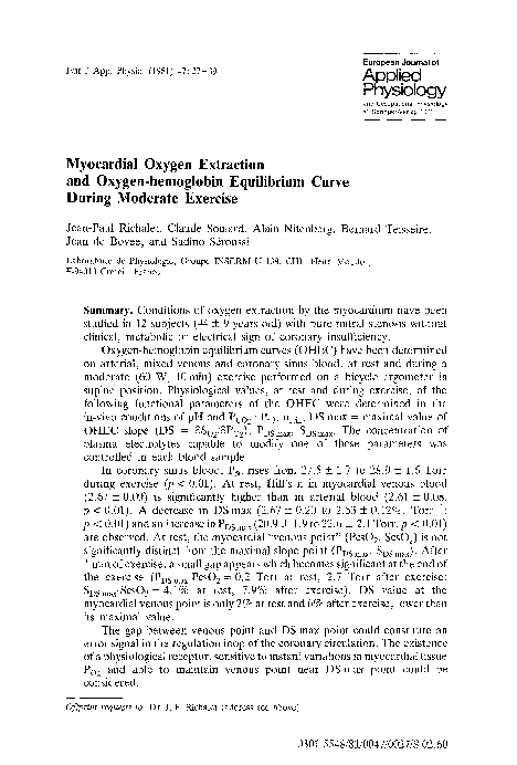 (PDF) Myocardial oxygen extraction and oxygen-hemoglobin equilibrium ...