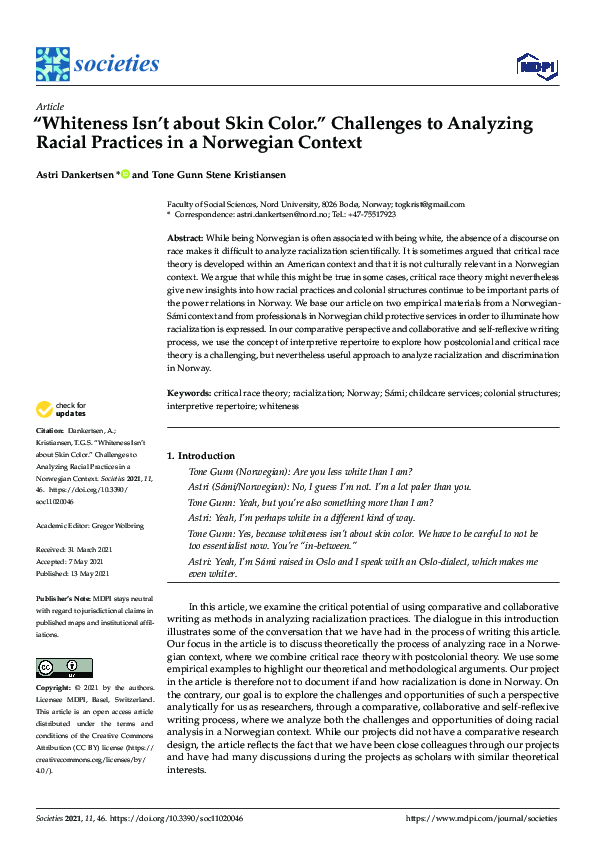 (PDF) “Whiteness Isn’t about Skin Color.” Challenges to Analyzing ...