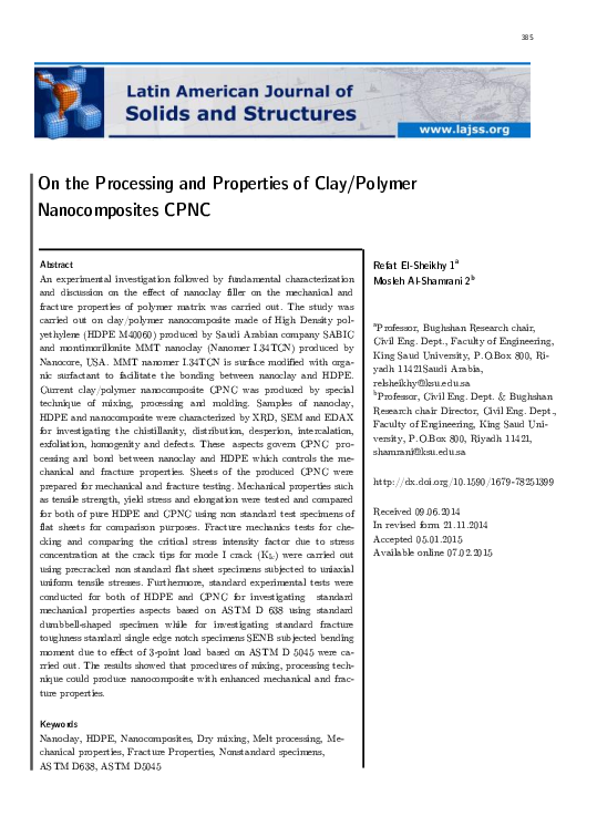 (PDF) On the Processing and Properties of Clay/Polymer Nanocomposites CPNC