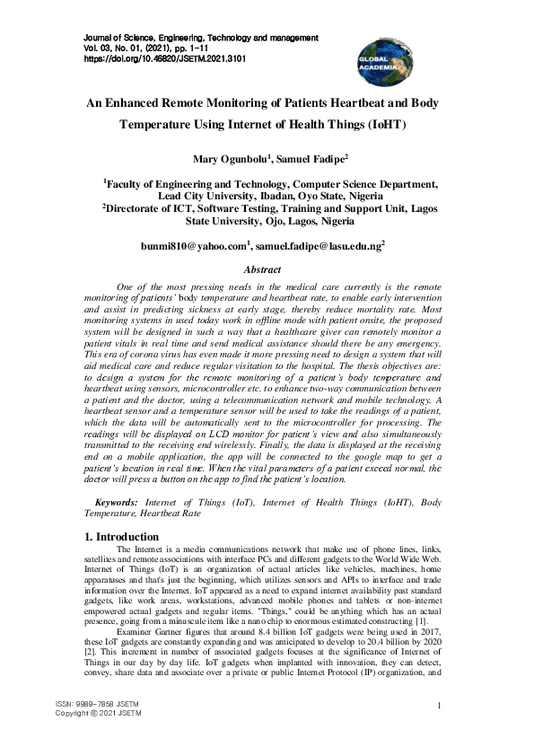 (PDF) An Enhanced Remote Monitoring of Patients Heartbeat and Body ...