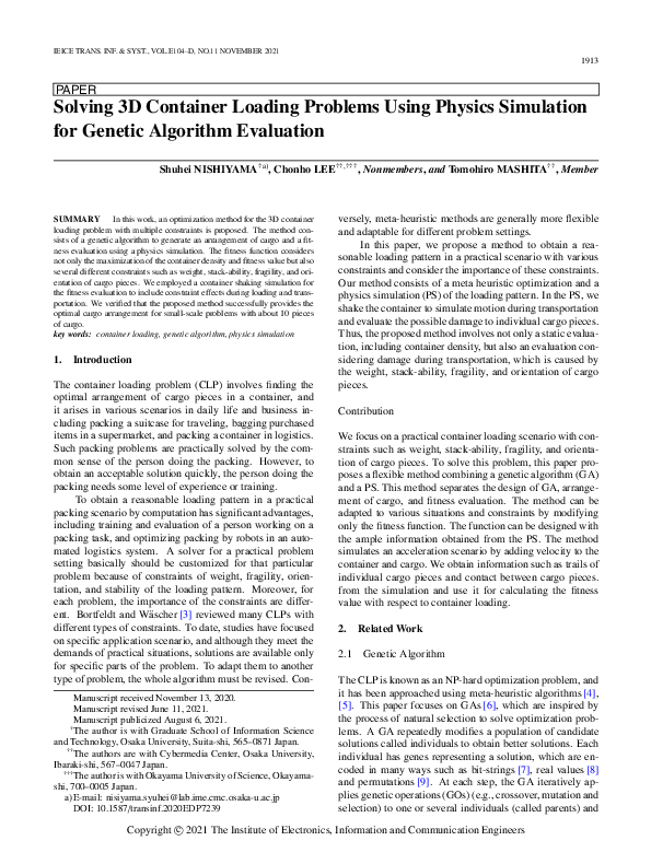 Pdf Solving 3d Container Loading Problems Using Physics Simulation