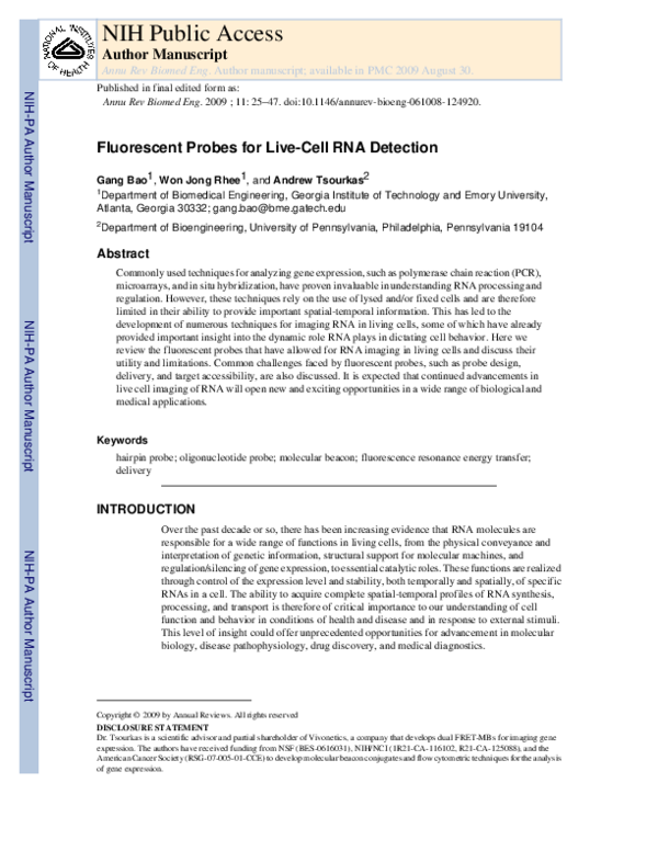 (PDF) Fluorescent probes for live-cell RNA detection