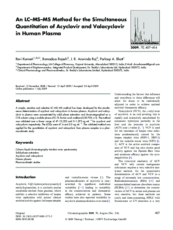 (PDF) An LC–MS–MS Method for the Simultaneous Quantitation of Acyclovir and Valacyclovir in ...