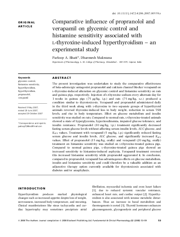 (PDF) Comparative influence of propranolol and verapamil on glycemic ...