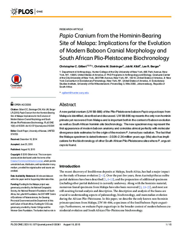 (PDF) Papio Cranium from the Hominin-Bearing Site of Malapa ...