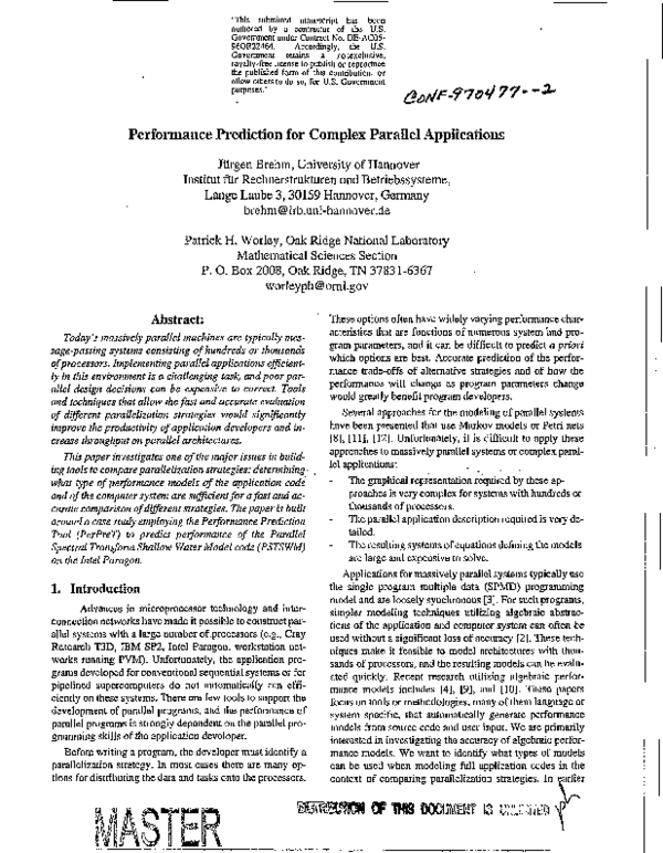 (PDF) Performance prediction for complex parallel applications