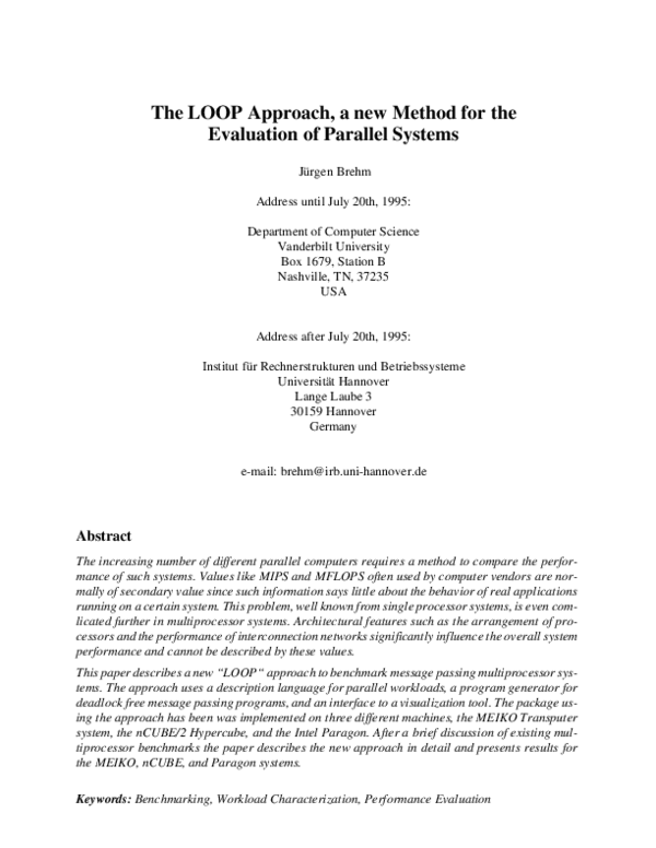 (PDF) The LOOP Approach, a new Method for the Evaluation of Parallel Systems
