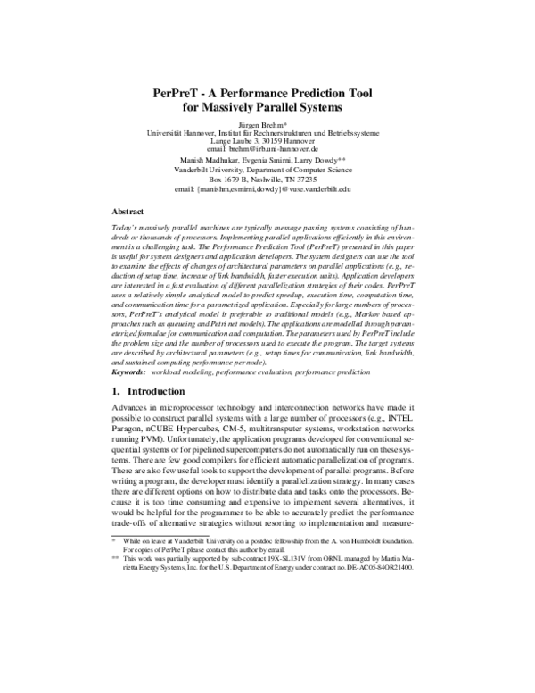 Pdf Perpret — A Performance Prediction Tool For Massively Parallel Systems 