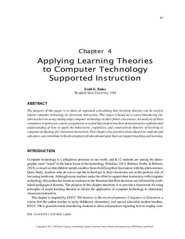 (PDF) Applying Learning Theories to Computer Technology Supported ...