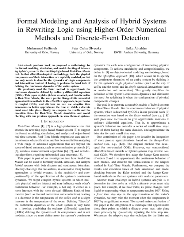 (PDF) Formal Modeling and Analysis of Hybrid Systems in Rewriting Logic using Higher-Order ...