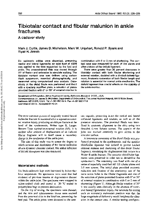 (PDF) Tibiotalar contact and fibular malunion in ankle fractures A ...