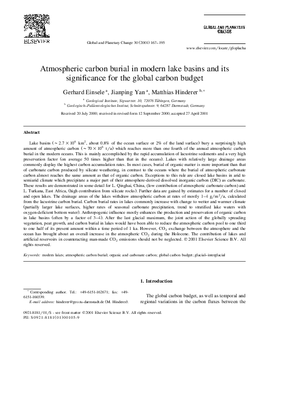 (PDF) Atmospheric carbon burial in modern lake basins and its ...