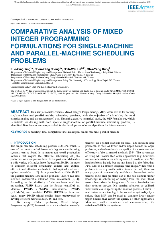 Pdf Comparative Analysis Of Mixed Integer Programming Formulations