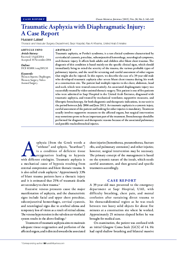 (PDF) Traumatic asphyxia with diaphragmatic injury: a case report ...