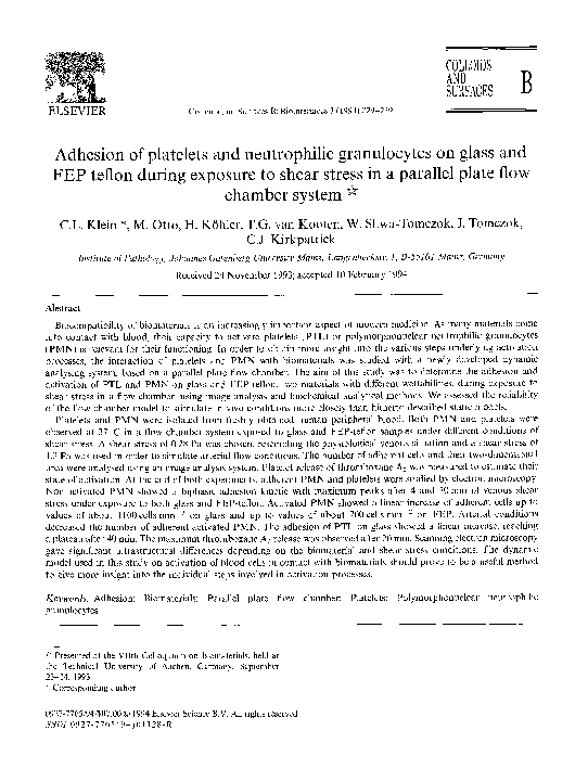(PDF) Adhesion of platelets and neutrophilic granulocytes on glass and ...