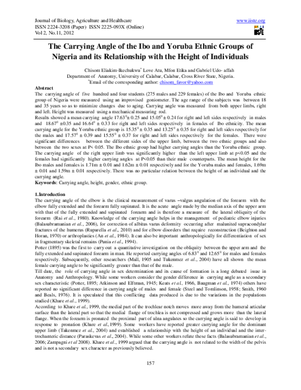 (PDF) The Carrying Angle of the Ibo and Yoruba Ethnic Groups of Nigeria ...