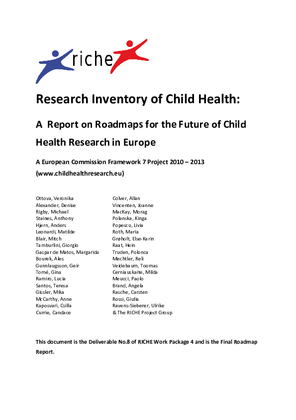 (PDF) Research inventory of child health: A report on roadmaps for the ...