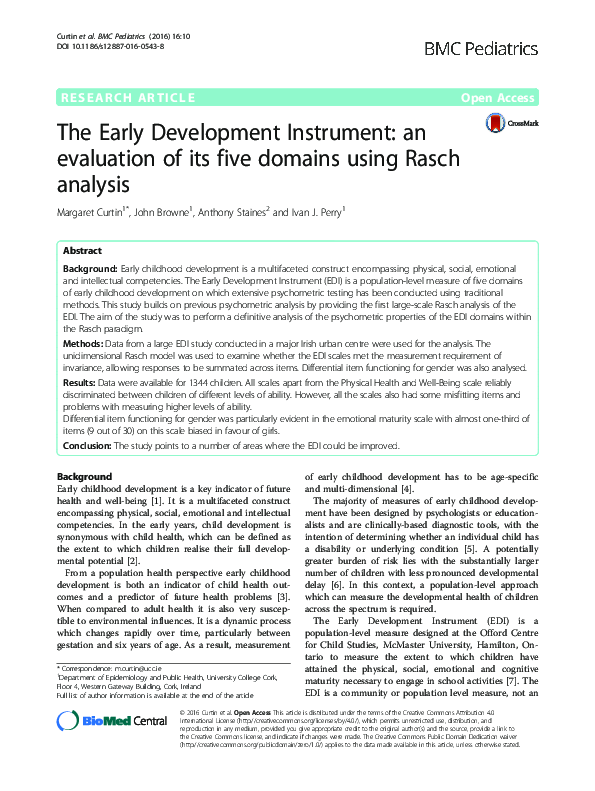 (PDF) The Early Development Instrument: an evaluation of its five domains using Rasch analysis