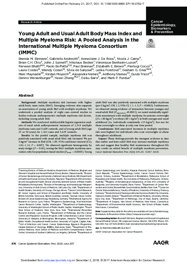 (PDF) Young adult and usual adult body mass index and multiple myeloma ...