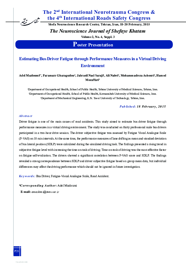 (PDF) Estimating Bus Driver Fatigue through Performance Measures in a ...