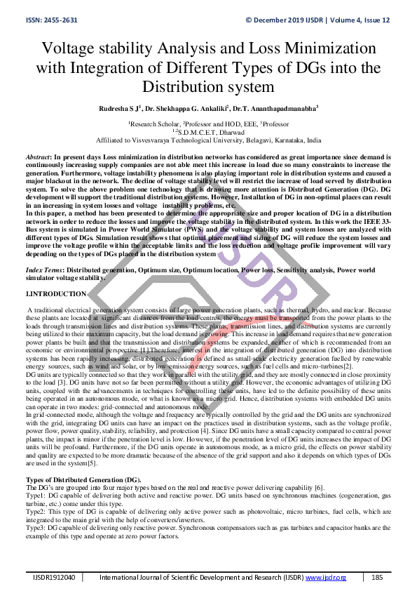 (PDF) Voltage stability Analysis and Loss Minimization with Integration ...