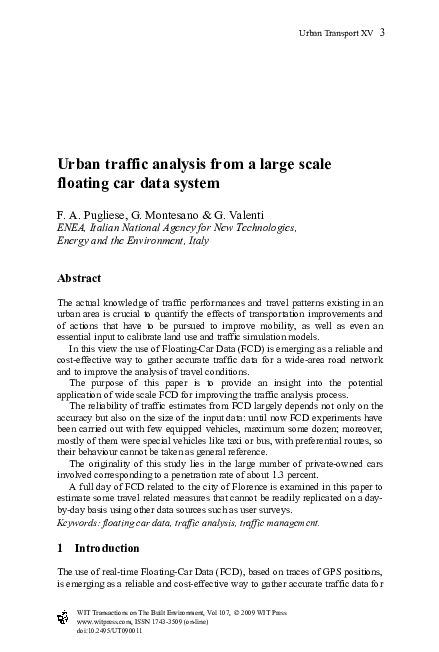 Pdf Urban Traffic Analysis From A Large Scale Floating Car Data System