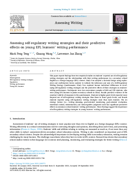 (PDF) Assessing self-regulatory writing strategies and their predictive ...