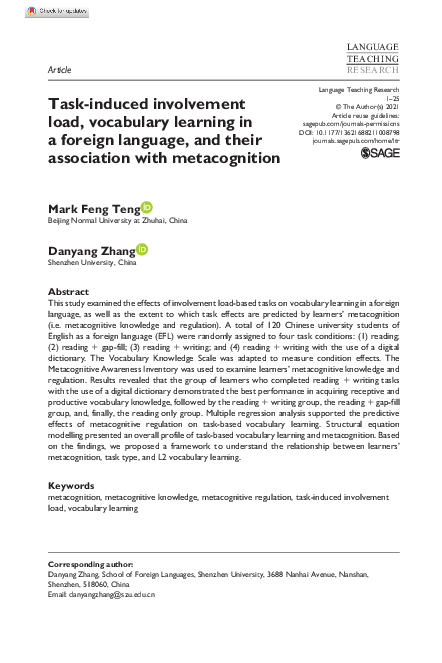 (PDF) Task-induced involvement load, vocabulary learning in a foreign ...