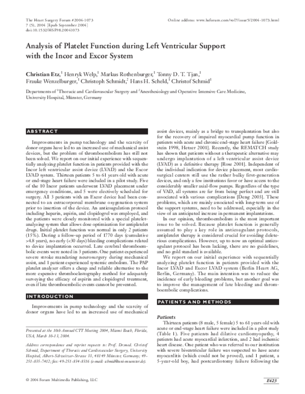 (PDF) Analysis of Platelet Function during Left Ventricular Support ...