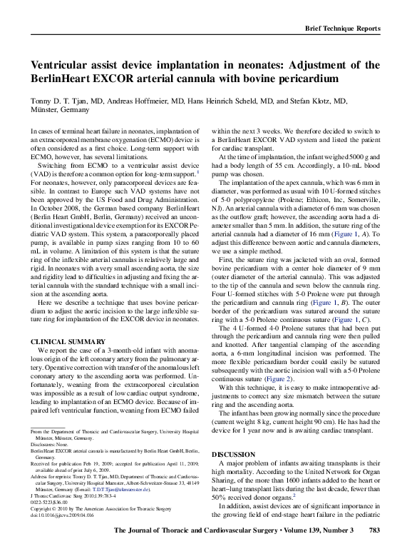 (PDF) Ventricular assist device implantation in neonates: Adjustment of ...