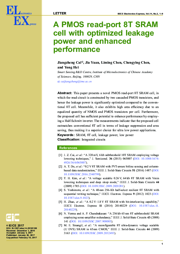 (PDF) A PMOS read-port 8T SRAM cell with optimized leakage power and enhanced performance