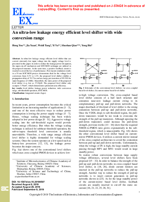 Pdf An Ultra Low Leakage Energy Efficient Level Shifter With Wide