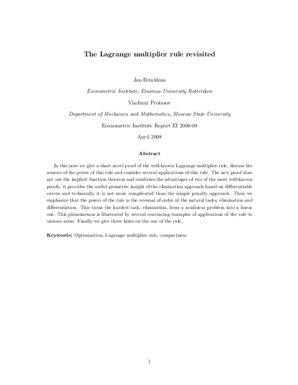 (PDF) The Lagrange multiplier rule revisited