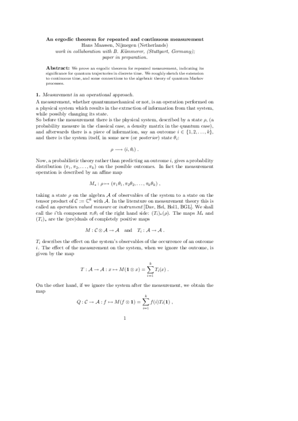(PDF) An ergodic theorem for repeated and continuous measurement