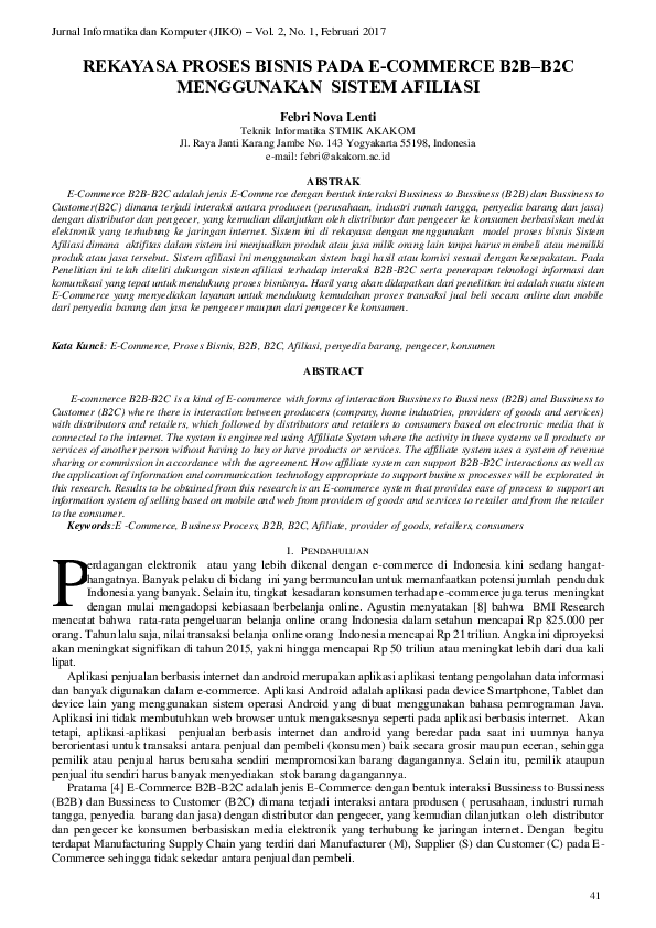 (PDF) Rekayasa Proses Bisnis Pada E-Commerce B2B–B2C Menggunakan Sistem Afiliasi