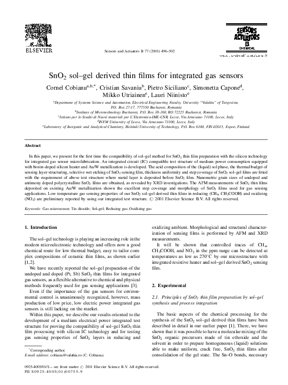 (PDF) SnO2 sol–gel derived thin films for integrated gas sensors