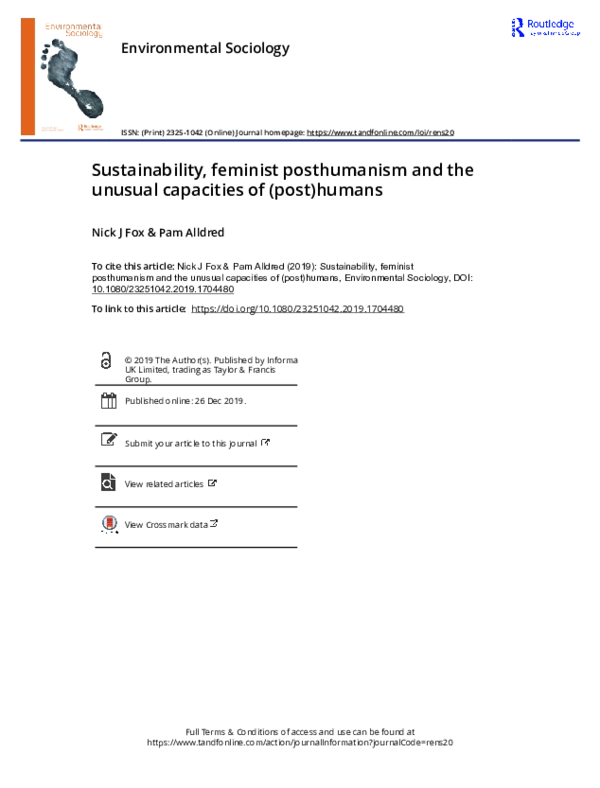 (PDF) Sustainability, feminist posthumanism and the unusual capacities ...