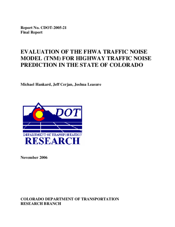 (PDF) Evaluation of the FHWA Traffic Noise Model (TNM) for Highway ...